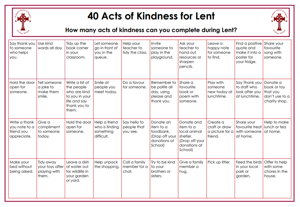 40 Acts of Kindness | St Aidan's Church of England Primary School